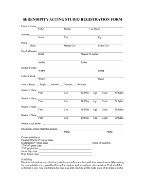 Fillable Online SERENDIPITY ACTING STUDIO REGISTRATION FORM Fax Email ...