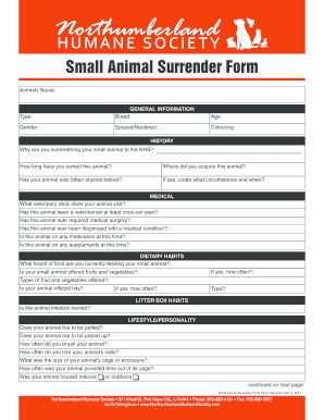 Fillable Online Small Animal Surrender Form Fax Email Print - pdfFiller
