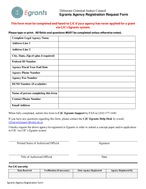 Fillable Online cjc delaware Egrants Agency Registration Form. Egrants ...