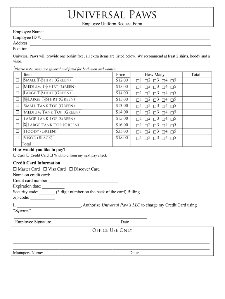 Fillable Online Employee Uniform Request Form Fax Email Print - pdfFiller