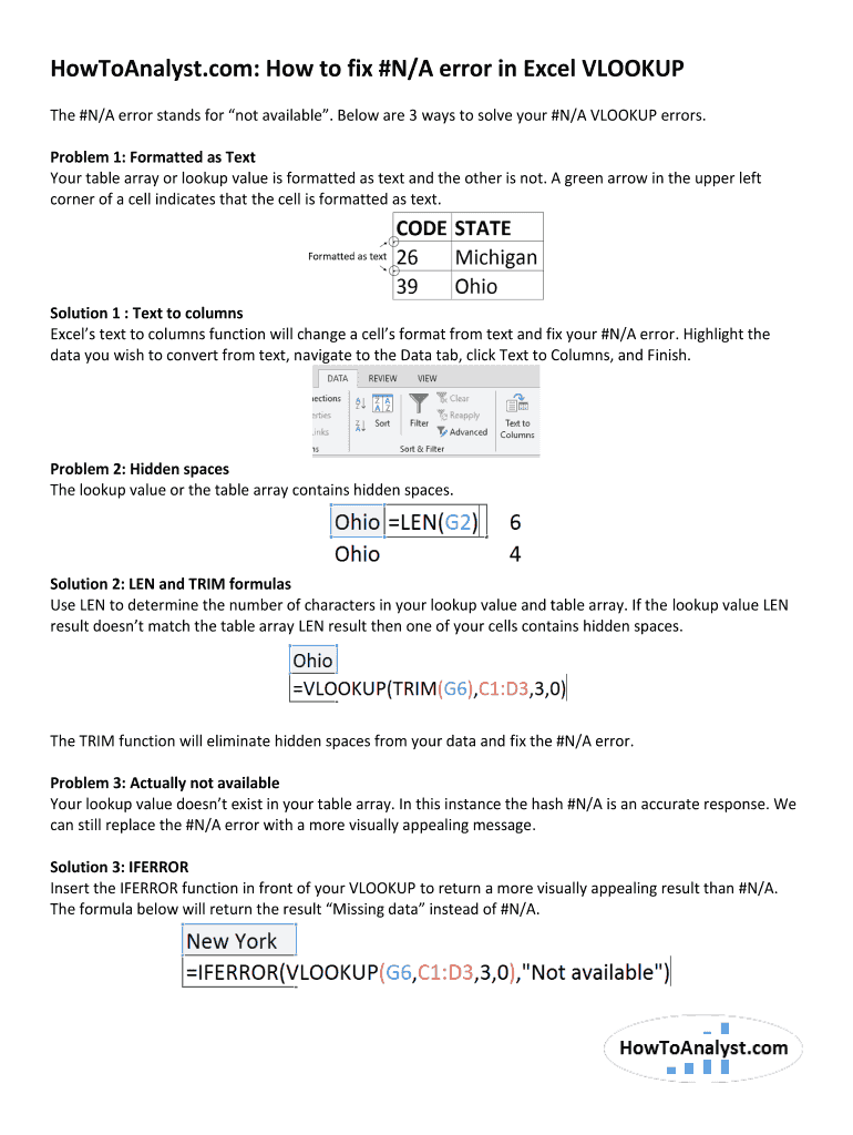 Fillable Online Com How To Fix N A Error In Excel VLOOKUP Fax Email