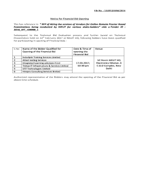 Fillable Online Notice for Financial Bid Opening Fax Email Print ...