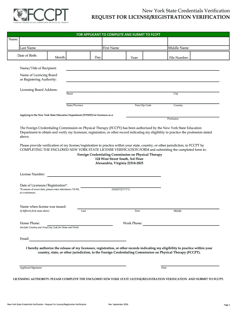 Fillable Online REQUEST FOR LICENSE/REGISTRATION VERIFICATION Fax Email ...