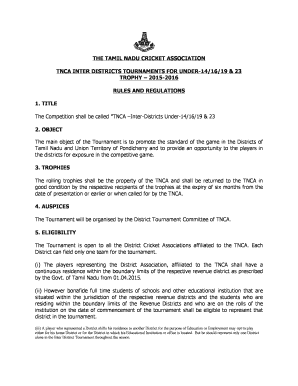 Fillable Online TNCA INTER DISTRICTS TOURNAMENTS FOR UNDER-14/16/19 ...
