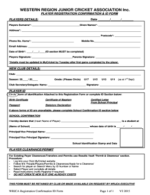 Fillable Online PLAYER REGISTRATION CONFIRMATION & ID FORM Fax Email ...