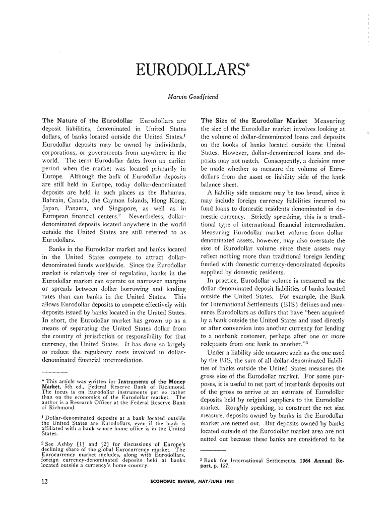 Fillable Online The Nature of the Eurodollar Fax Email Print - pdfFiller