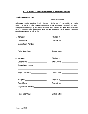 Fillable Online ATTACHMENT G REVISION 1: VENDOR REFERENCE FORM Fax ...