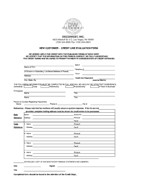 Fillable Online NEW CUSTOMER - CREDIT LINE EVALUATION FORM Fax Email ...