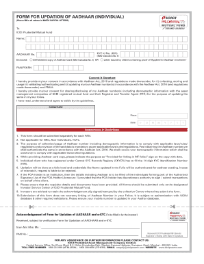 Fillable Online FORM FOR UPDATION OF AADHAAR (INDIVIDUAL) Fax Email Print - pdfFiller