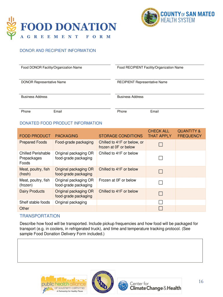 Fillable Online Food Donation Agreement Form Fax Email Print - pdfFiller