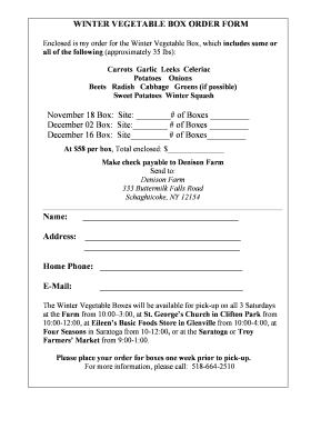 Fillable Online WINTER VEGETABLE BOX ORDER FORM Fax Email Print - pdfFiller