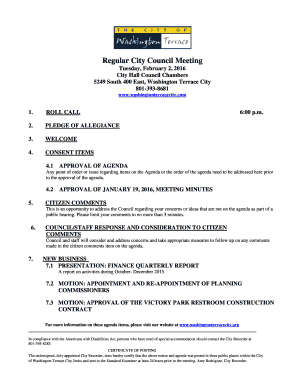 Fillable Online 1 APPROVAL OF AGENDA Fax Email Print - pdfFiller