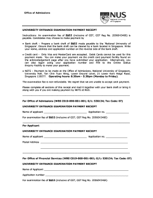 Fillable Online UNIVERSITY ENTRANCE EXAMINATION PAYMENT RECEIPT Fax Email Print - pdfFiller