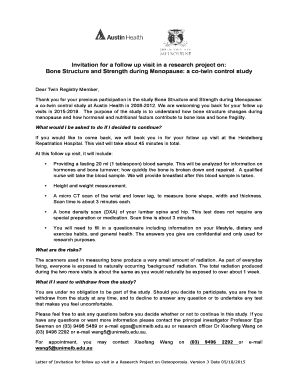 Fillable Online Invitation for a follow up visit in a research project ...