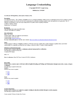 Fillable Online Certificate Of Eligibility (Alternative Route) (NJ) Fax ...