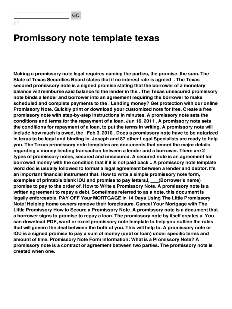 Fillable Online Promissory note template texas Fax Email Print - pdfFiller