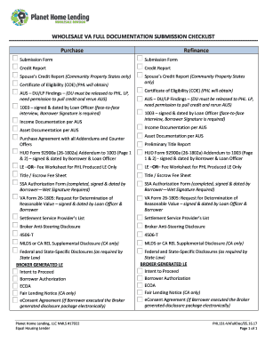 Fillable Online WHOLESALE VA FULL DOCUMENTATION SUBMISSION CHECKLIST ...