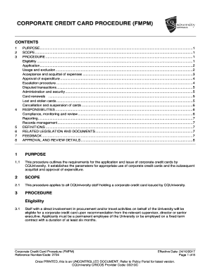 Fillable Online CORPORATE CREDIT CARD PROCEDURE (FMPM) Fax Email Print ...