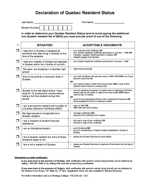 Fillable Online Declaration of Quebec Resident Status Fax Email Print ...