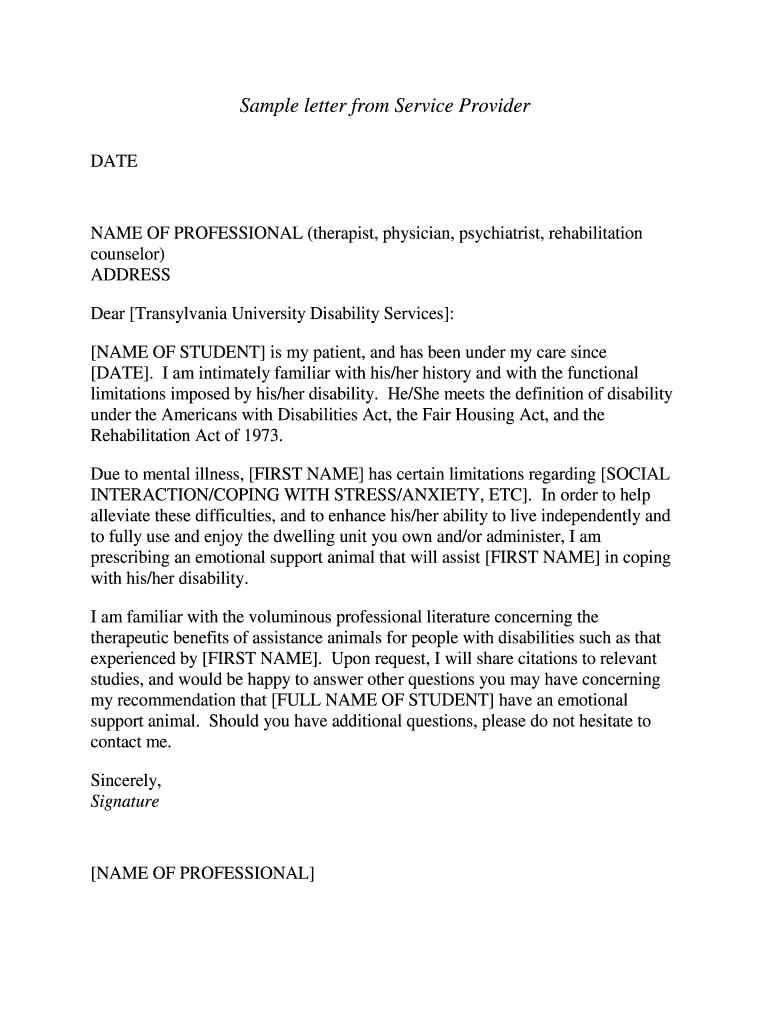 Fillable Online Sample Letter From Service Provider Fax Email Print 