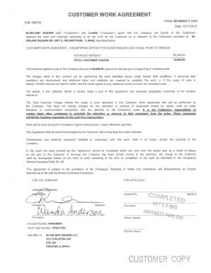 Fillable Online CUSTOMER WORK AGREEMENT Fax Email Print - pdfFiller
