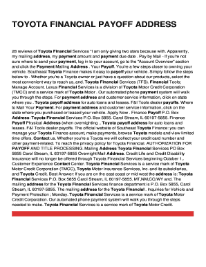 Fillable Online TOYOTA FINANCIAL PAYOFF ADDRESS Fax Email Print - pdfFiller
