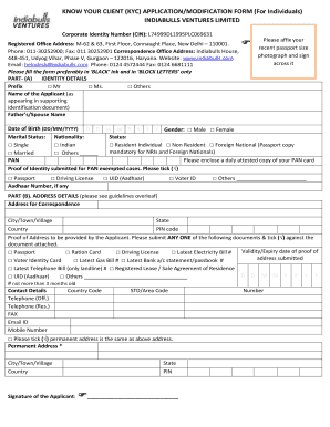 Fillable Online KNOW YOUR CLIENT (KYC) APPLICATION/MODIFICATION FORM (For Individuals) Fax Email ...