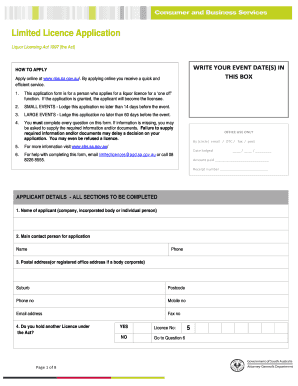 Fillable Online Limited Licence Application Fax Email Print - pdfFiller