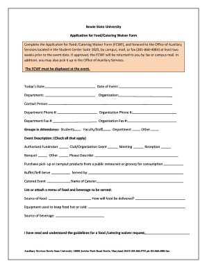 Fillable Online Application for Food/Catering Waiver Form Fax Email ...