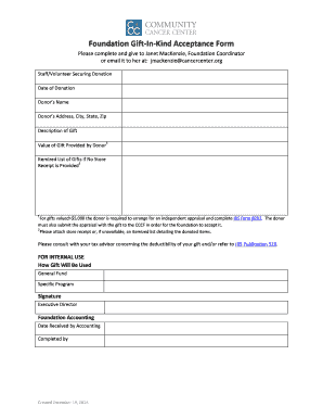 Fillable Online Foundation Gift-In-Kind Acceptance Form Fax Email Print ...