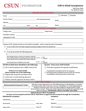 Fillable Online Gift in Kind Acceptance Fax Email Print - pdfFiller