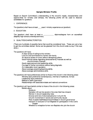 Fillable Online Sample Minister Profile Fax Email Print - pdfFiller