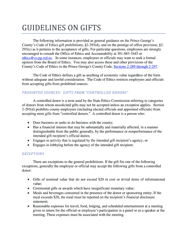Fillable Online GUIDELINES ON GIFTS Fax Email Print - pdfFiller