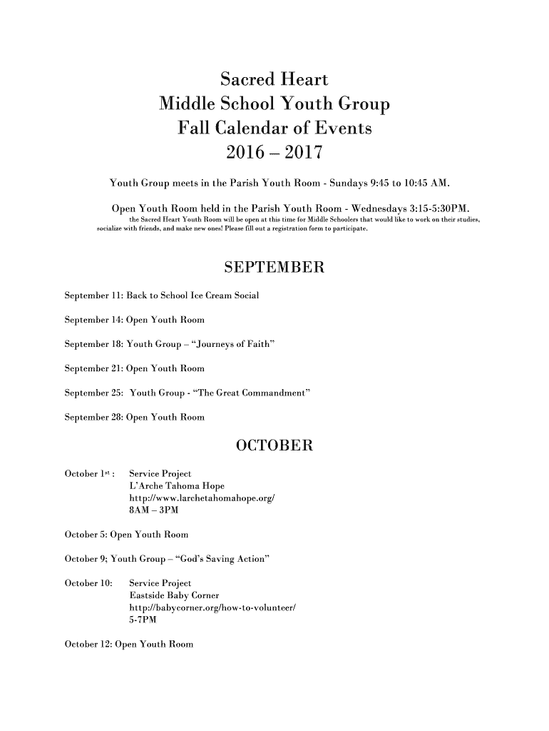 Fillable Online Fall Calendar of Events Fax Email Print - pdfFiller