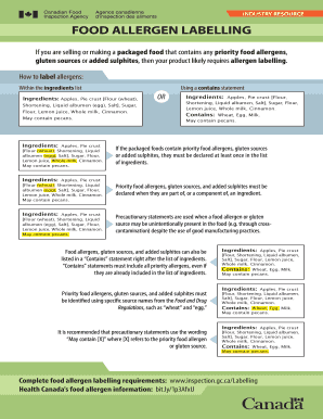 Fillable Online FOOD ALLERGEN LABELLING Fax Email Print - pdfFiller