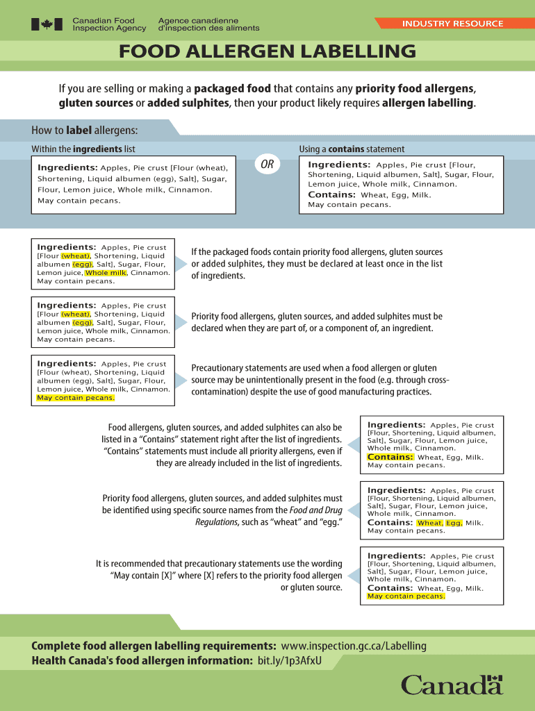 Fillable Online FOOD ALLERGEN LABELLING Fax Email Print - pdfFiller