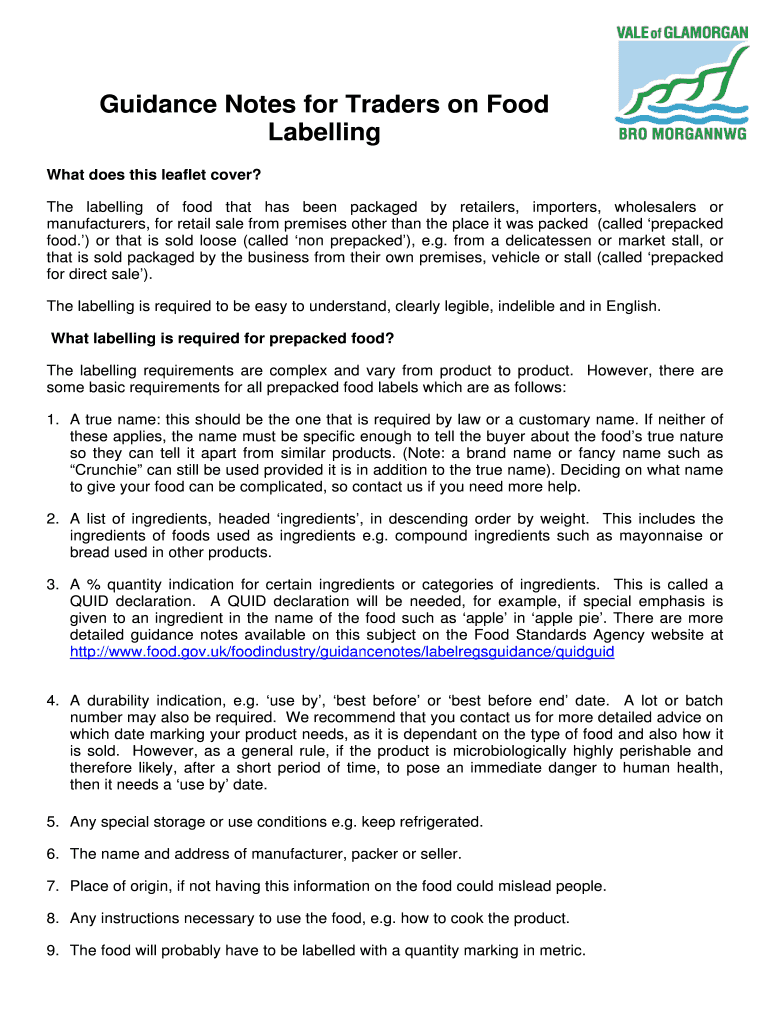 Fillable Online Guidance Notes for Traders on Food Fax Email Print ...