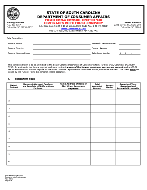 Fillable Online PRENEED FUNERAL CONTRACTS - REPORTING FORM Fax Email ...