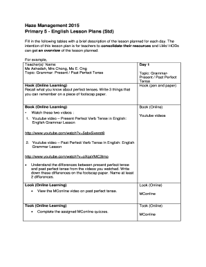 Fillable Online Primary 5 - English Lesson Plans (Std) Fax Email Print ...