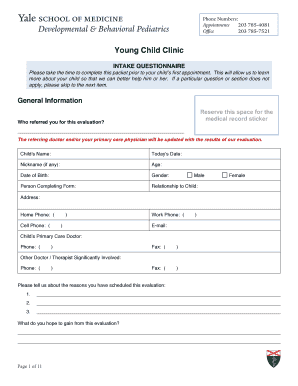 Fillable Online Young Child Clinic Fax Email Print - pdfFiller