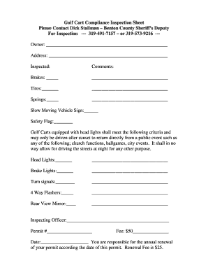 Fillable Online Golf Cart Compliance Inspection Sheet Fax Email Print ...