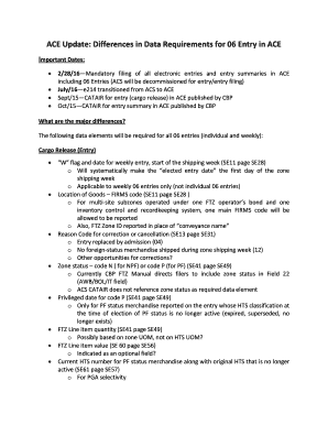 Fillable Online ACE Update: Differences in Data Requirements for 06 ...