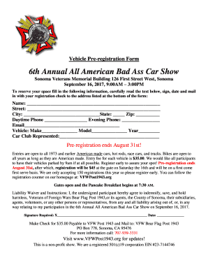 Fillable Online Vehicle Pre-registration Form Fax Email Print - pdfFiller