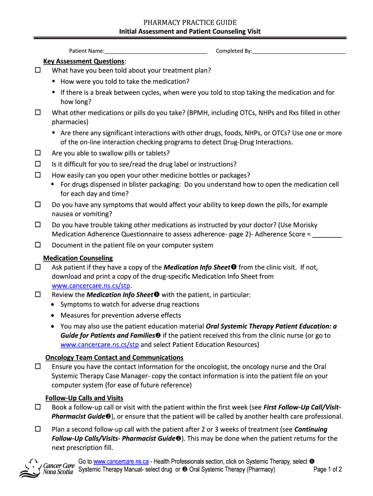 Fillable Online Initial Assessment and Patient Counseling Visit Fax ...