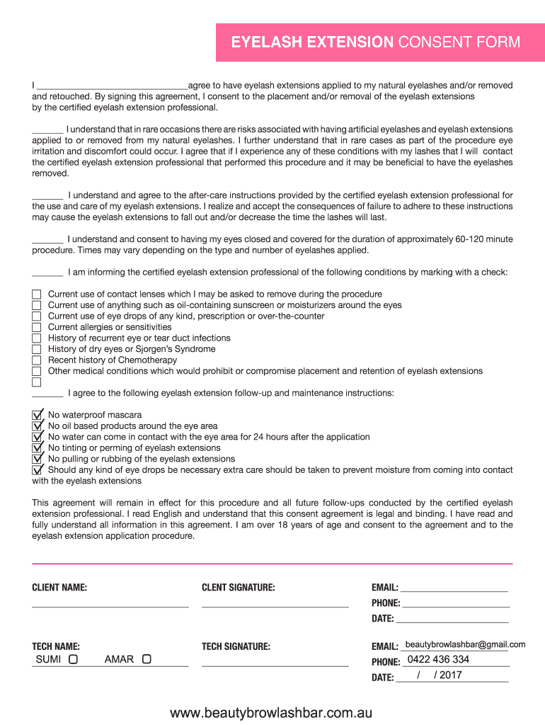 Eyelash Consent Form Template Fill Online Printable Fillable Blank 