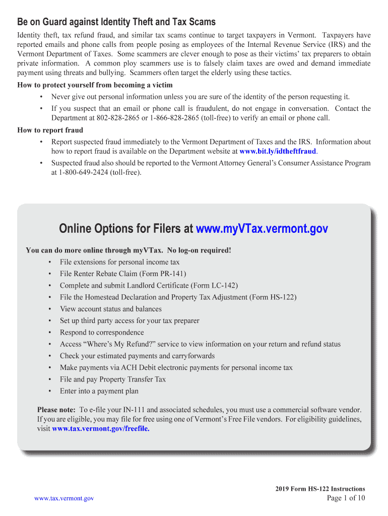 Fillable Online tax vermont Vermont Income Tax Instructions (Form IN ...