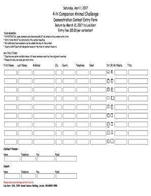Fillable Online animalscience unl 4-H Companion Animal Challenge Fax ...