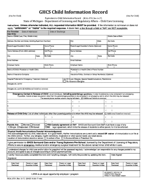 Fillable Online Equivalent to Child Information Record (BCAL-3731 Rev ...