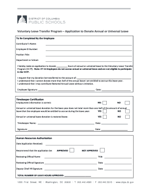 Fillable Online Voluntary Leave Transfer Program Application to Donate ...