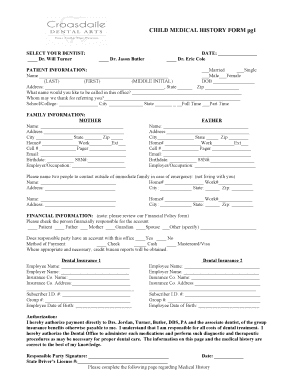 Fillable Online CHILD MEDICAL HISTORY FORM pg1 Fax Email Print - pdfFiller